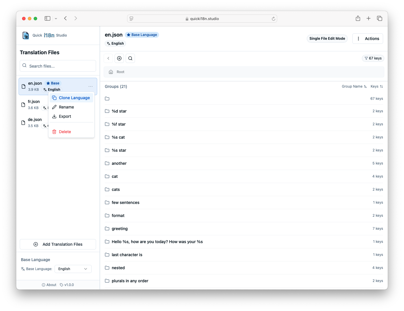 Quick i18n Studio – Browser-based JSON Translation Editor