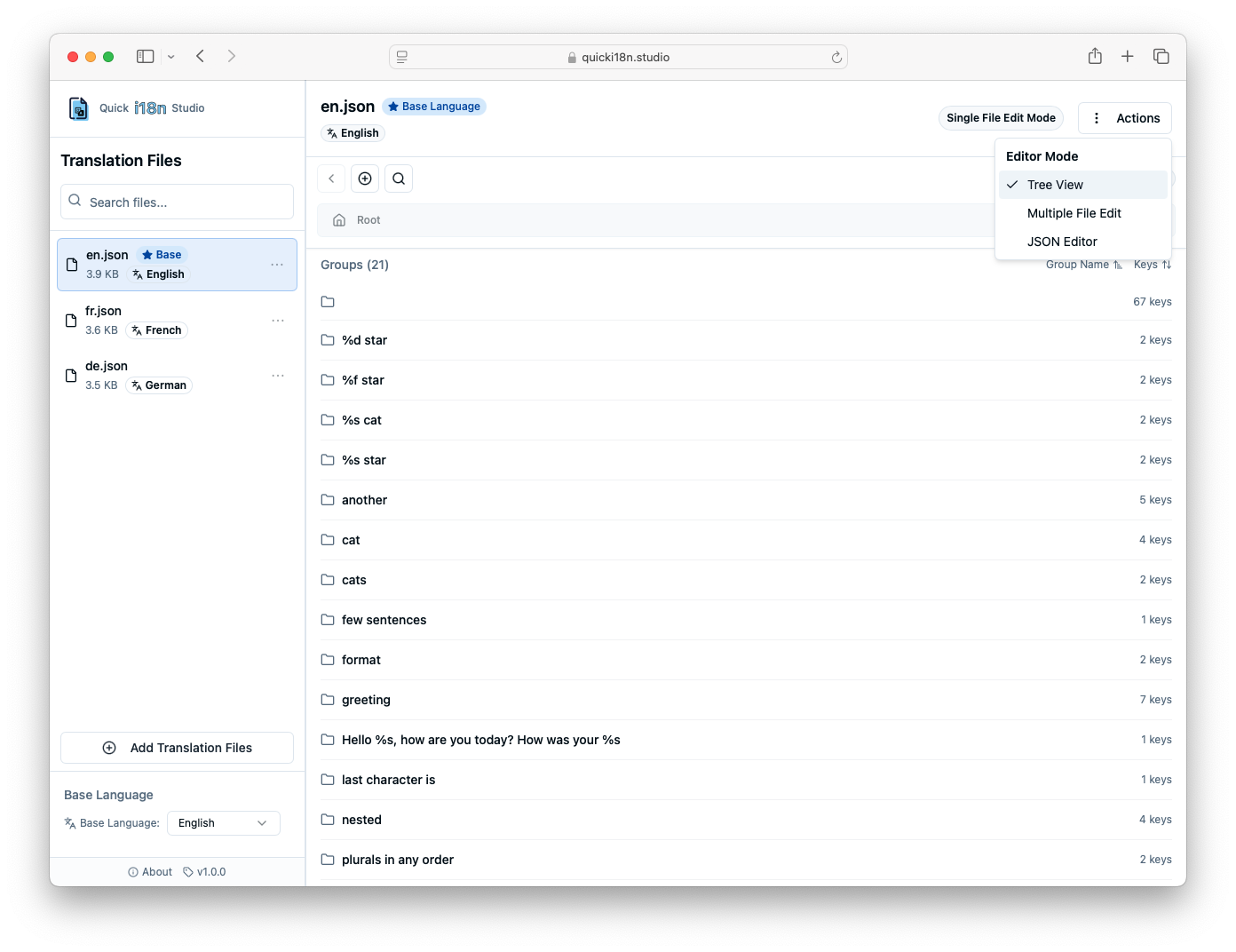 Quick i18n Studio – Browser-based JSON Translation Editor